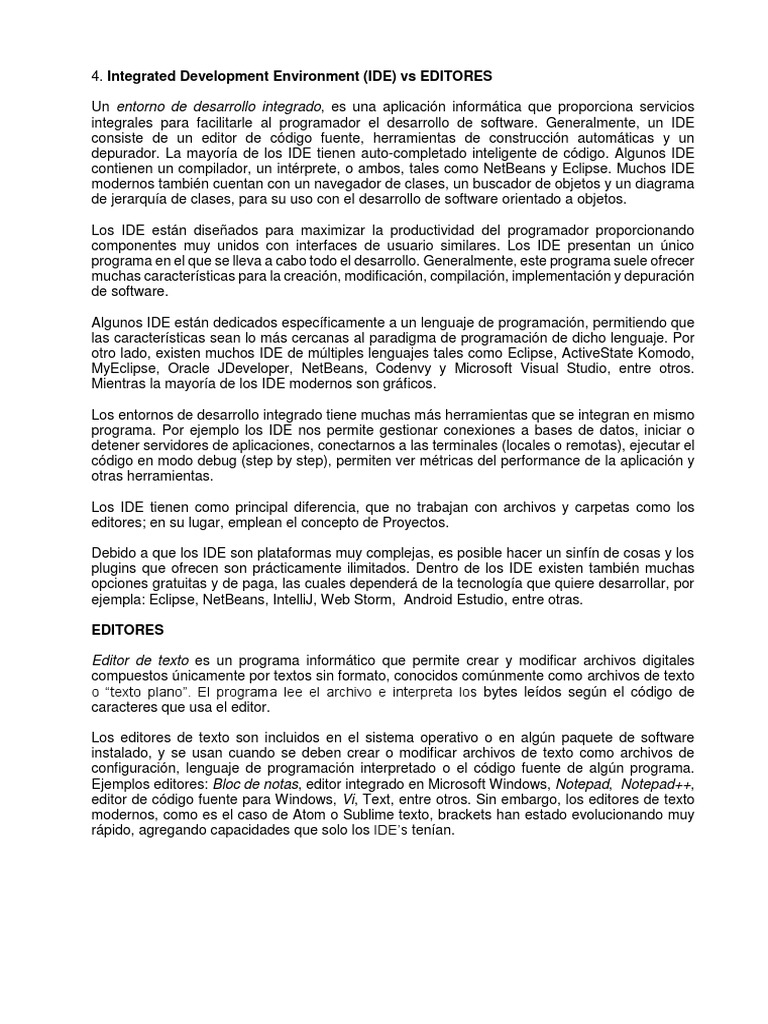 IDE Vs Editores | PDF | Entorno de desarrollo integrado | Desarrollo de ...