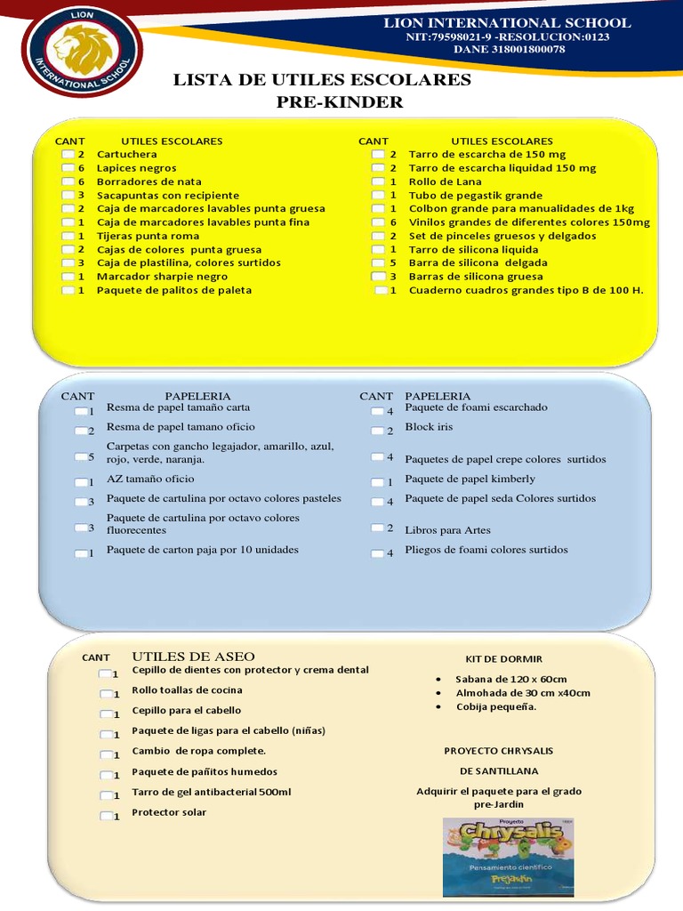 Lista de Utiles Pre-Kinder | PDF | Equipo