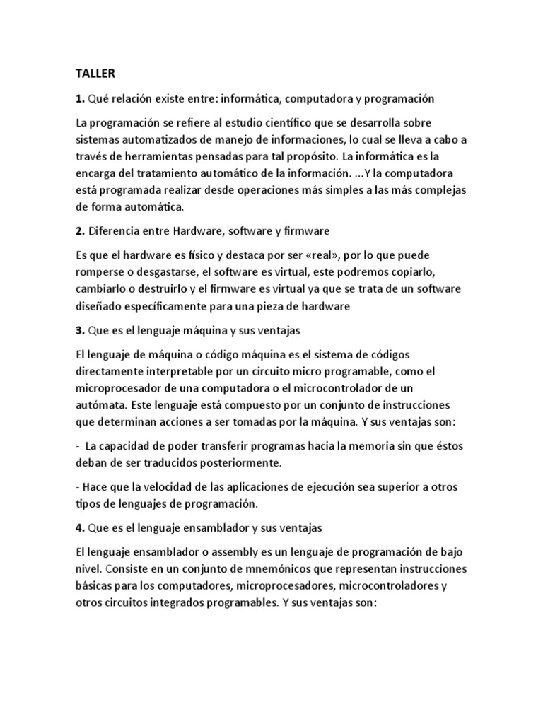 Taller Conceptos de Programacion N-1 | Descargar gratis PDF | Variable (informática) | Lenguaje ...