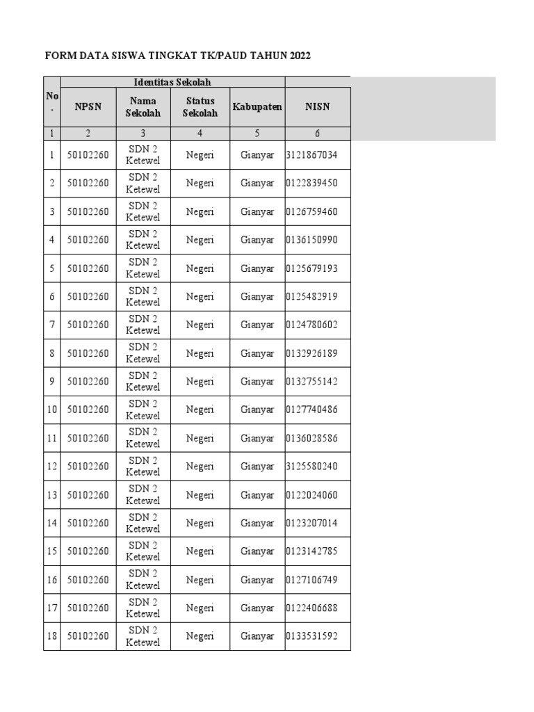 Form Data Siswa (KELAS 3) | PDF