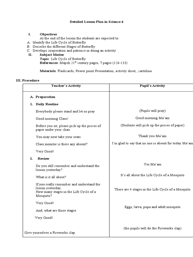 Detailed Lesson Plan in Science 4 | PDF | Butterfly | Southeast Asia