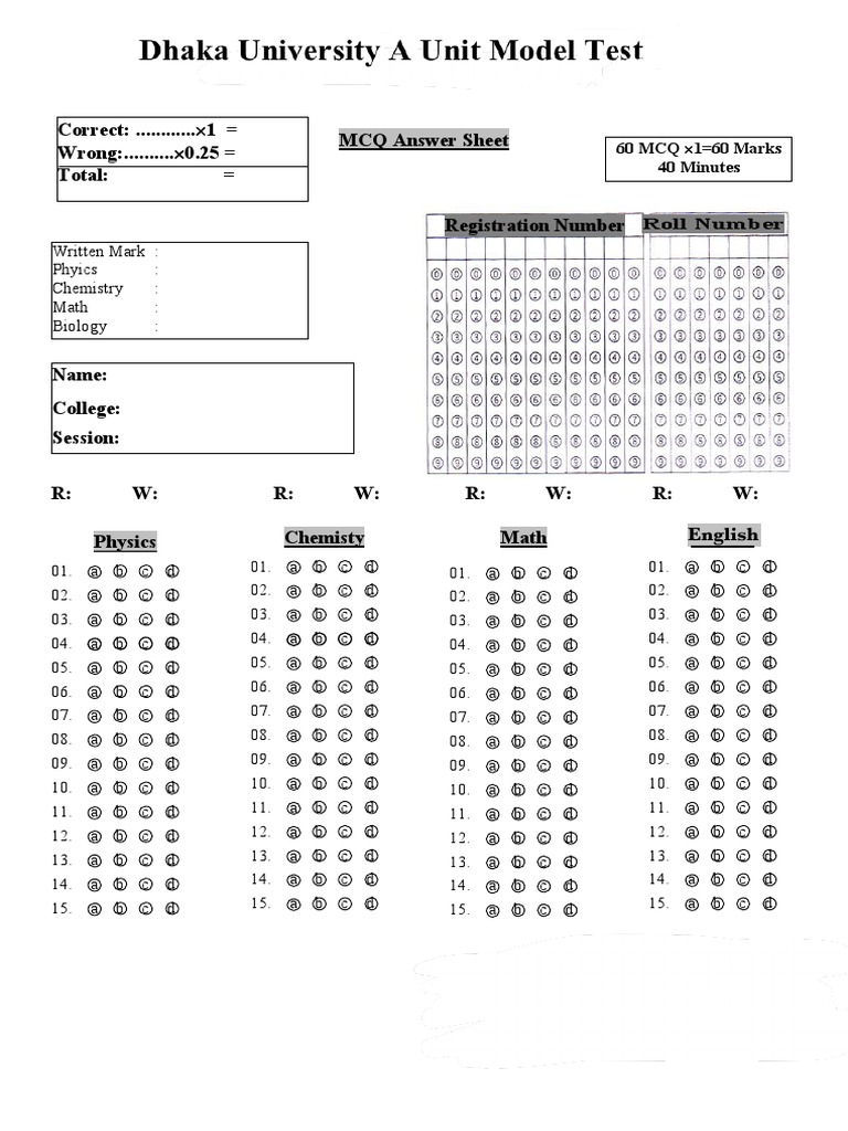 DU Model Test MCQ Sheet - PDF - Documents-1.PDF - Documents | PDF ...