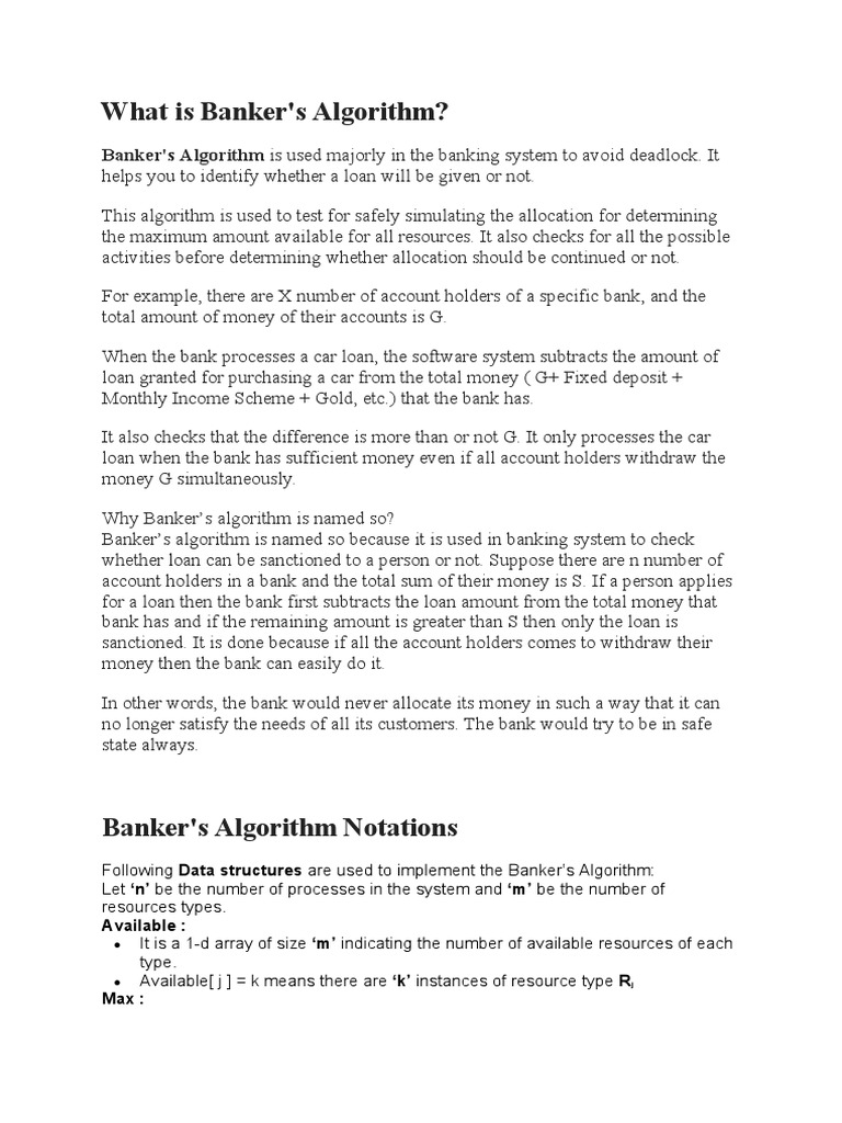 Banker's Algorithm Is Used Majorly in The Banking System To Avoid ...