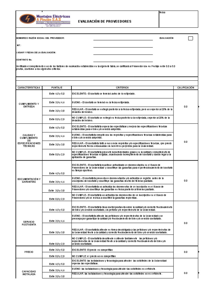 Anexo 8 Evaluacion y Selección de Proveedores y Contratistas | PDF Anexo 8 Evaluacion y Selección de Proveedores y Contratistas | PDF