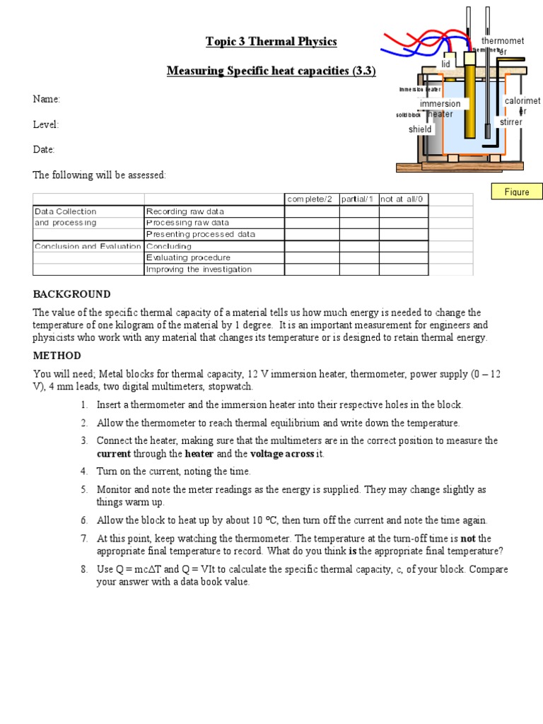 Measuring Specific Heat Capacity Experiment | PDF | Temperature | Heat ...