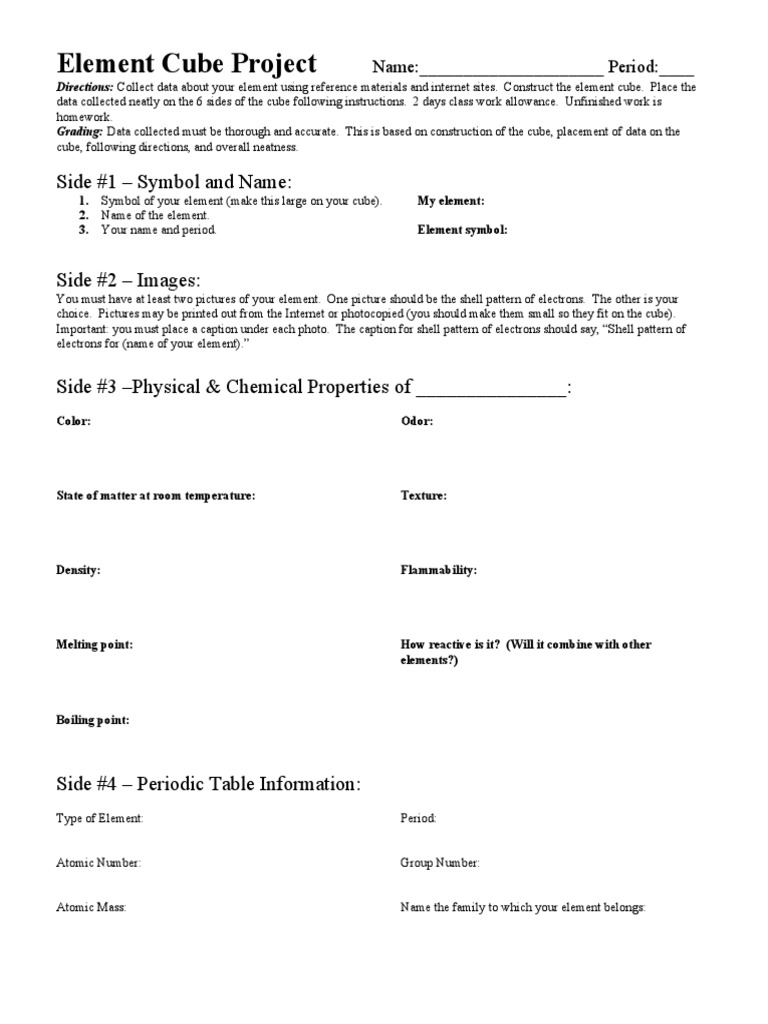 Element Cube Project: Side #1 - Symbol and Name | PDF | Chemical ...
