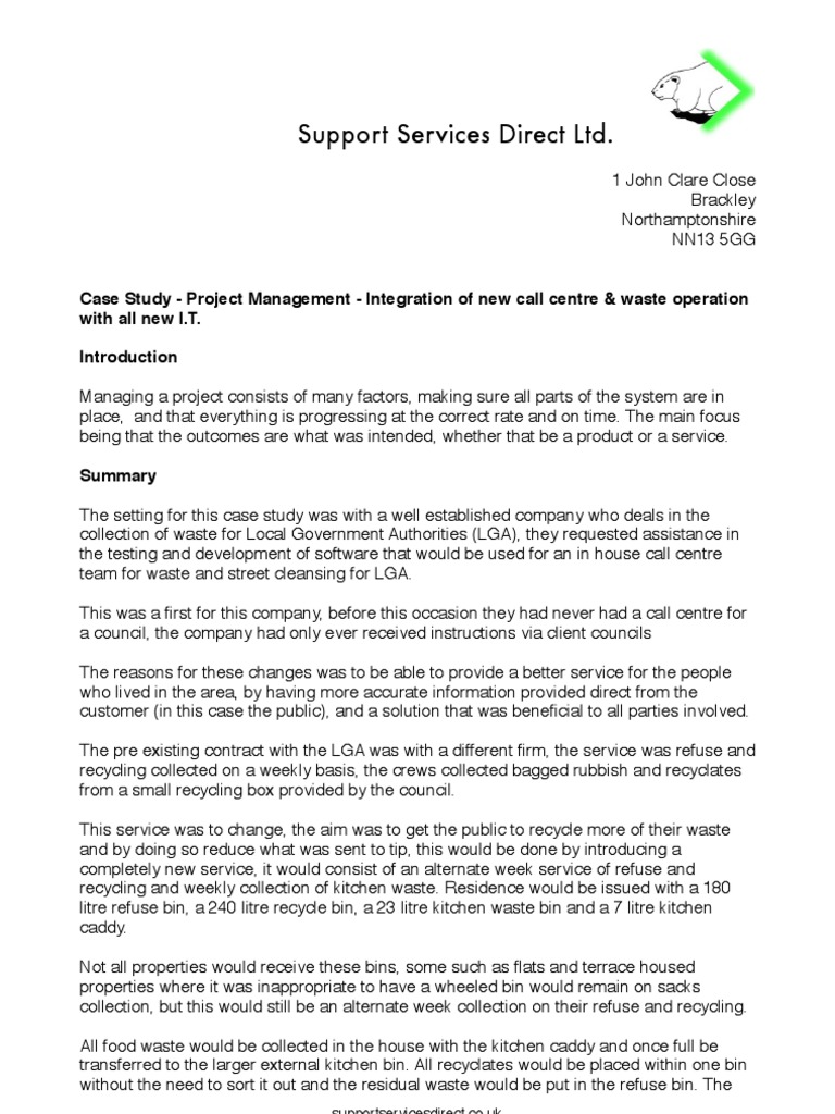 Case Study Project Management | PDF | Call Centre | Recycling