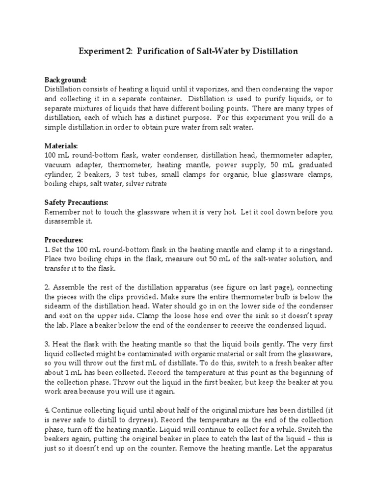 Experiment 2: Purification of Salt-Water by Distillation: Background ...