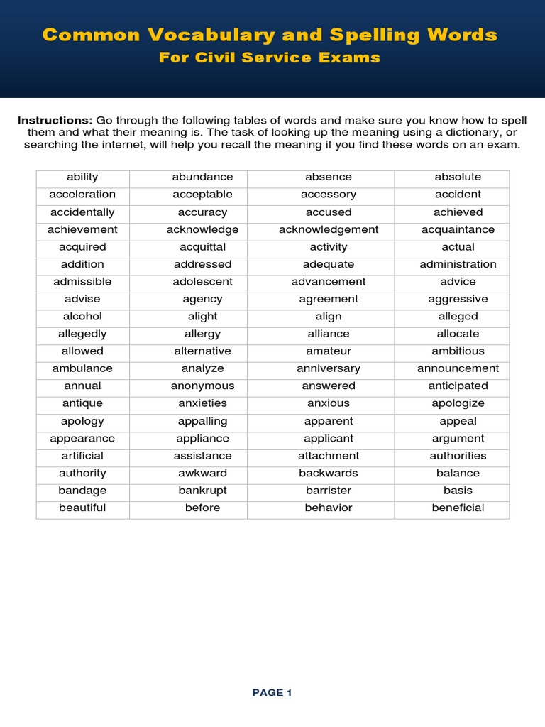 Civil Service Exam Vocabulary Guide | PDF