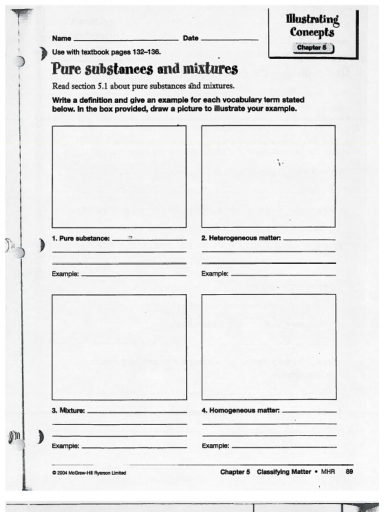 Pure Substances and Mixtures Worksheets | PDF