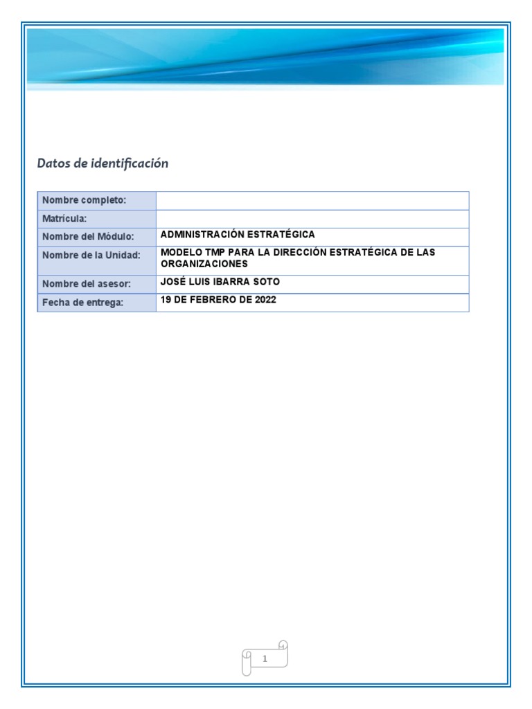 Modelo - TMP - Dirección - Estratégica | PDF | Planificación | Marketing
