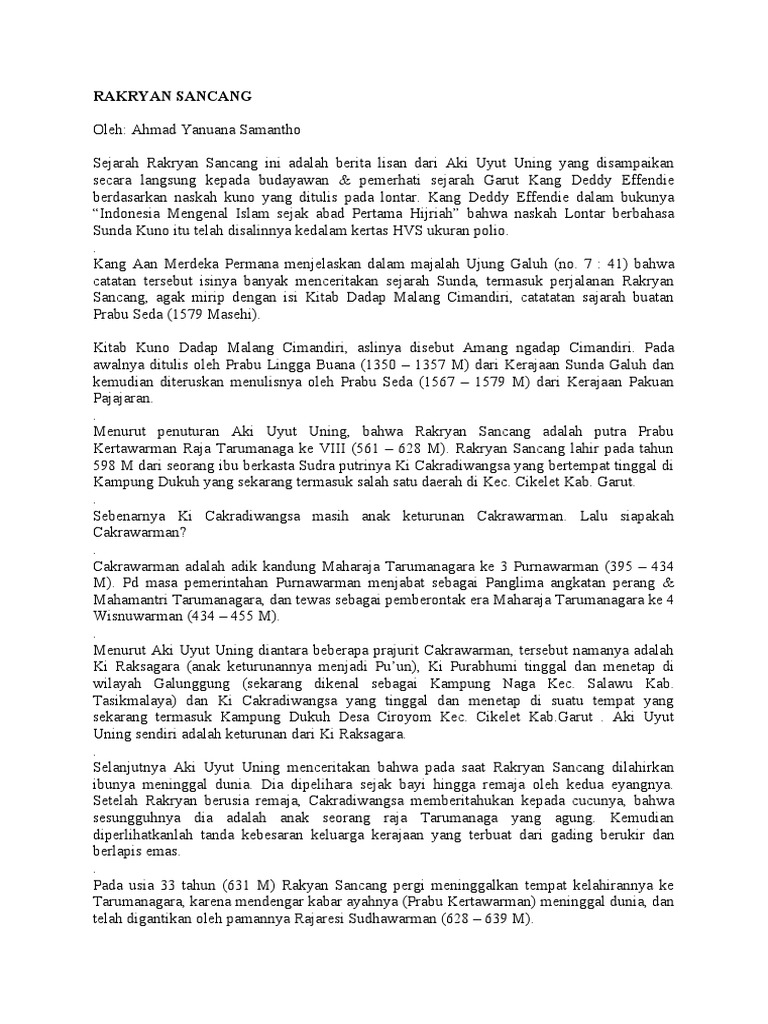 Sejarah Rakryan Sancang dan Islamisasi | PDF | Sejarah | Agama ...