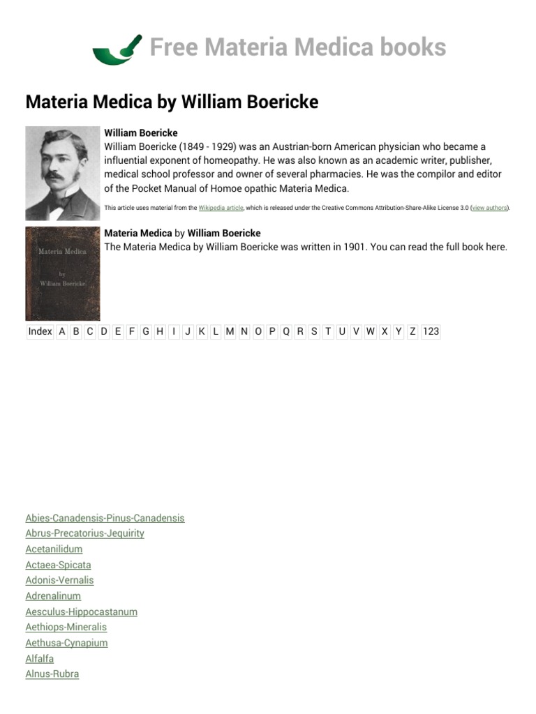 Materia Medica by William Boericke Homeopathy | PDF | Homeopathy ...