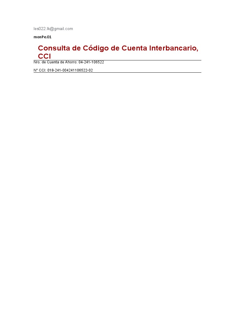 Consulta de Código de Cuenta Interbancario, Cci: Monpe.01 | PDF