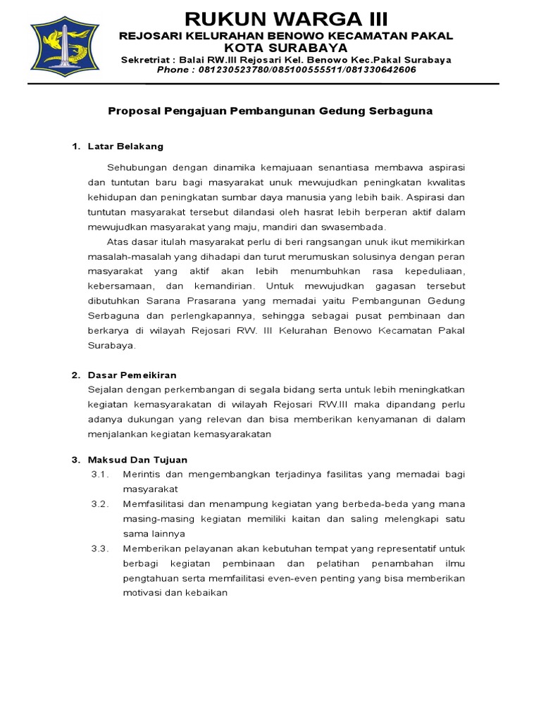 Proposal Pengajuan Pembangunan Gedung Serbaguna | PDF