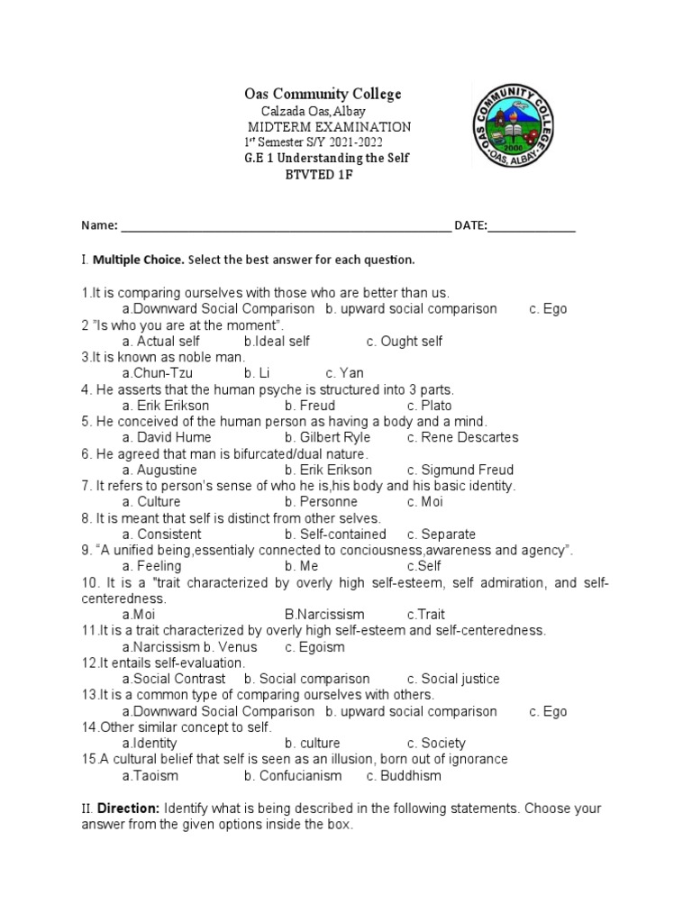 Midterm Exam Understanding The Self-Joy Rellon | PDF | Self | Self Esteem