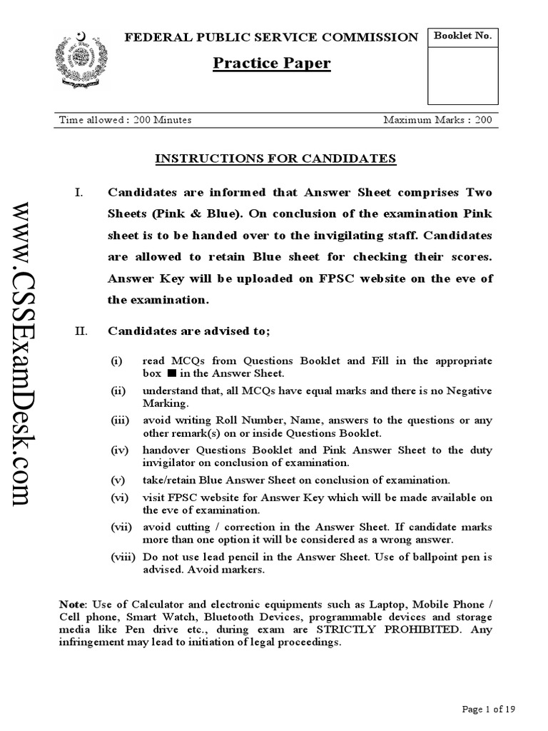CSS Screening Test Original Model Paper | PDF | Angle | Circle
