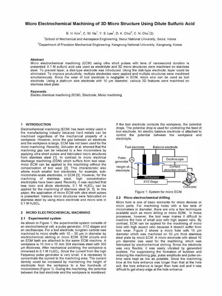 Micro Electrochemical Machining of 3D Micro Structure Using Dilute ...