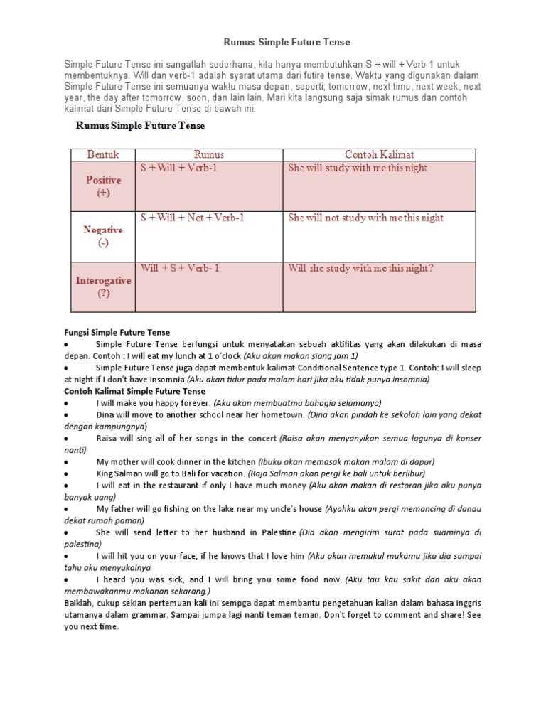 Rumus Simple Future Tense | PDF