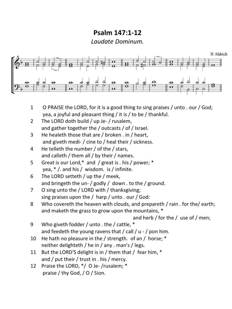 Psalm 147 Verses 1-12 (Set To Anglican Chant | PDF