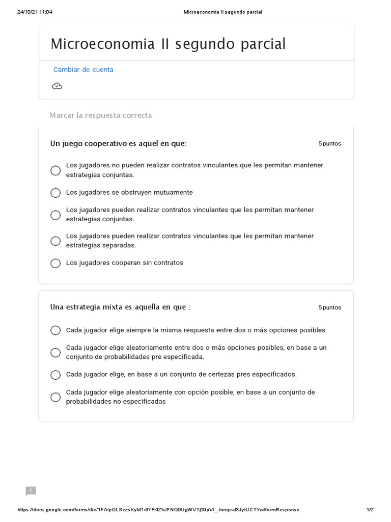 Segundo Examen Parcial - Micro II 2021 | PDF | Microeconomía | Economias