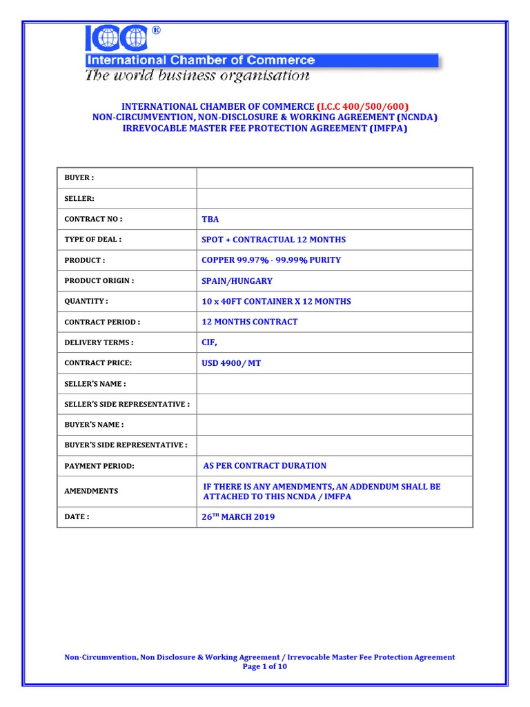 International Chamber of Commerce Non-Circumvention, Non-Disclosure ...