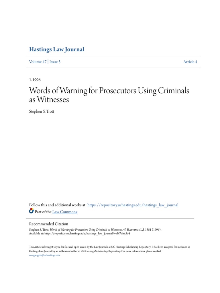 Words of Warning For Prosecutors Using Criminals As Witnesses | PDF ...