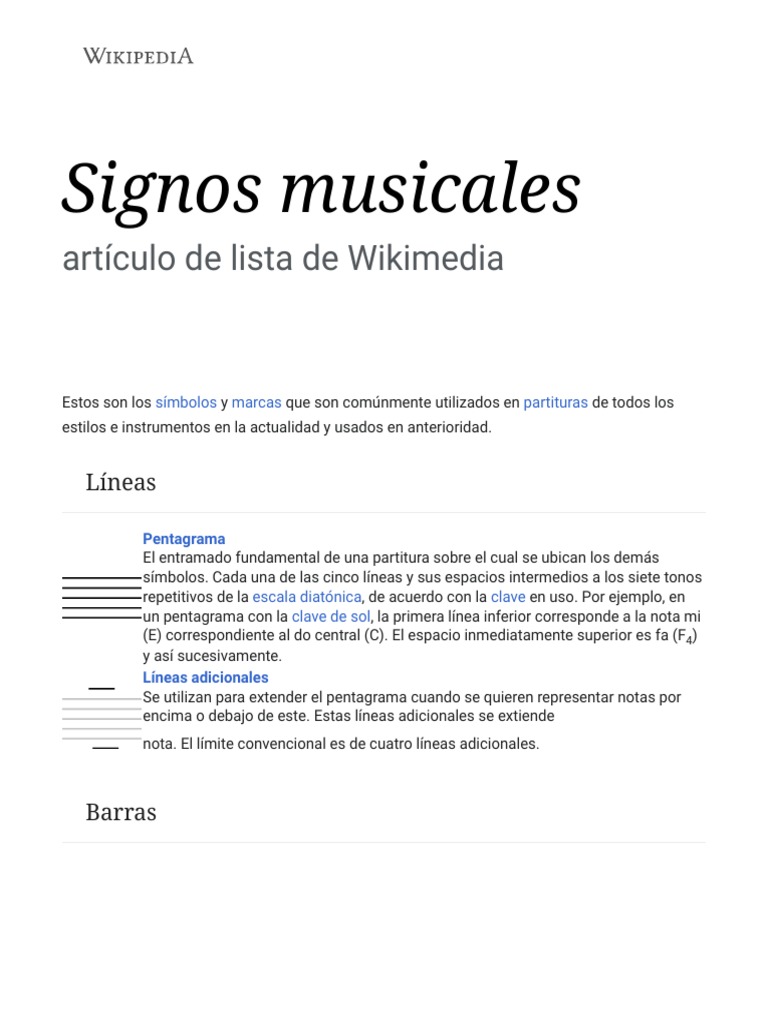 Signos Musicales - Wikipedia, La Enciclopedia Libre | PDF | Clave ...