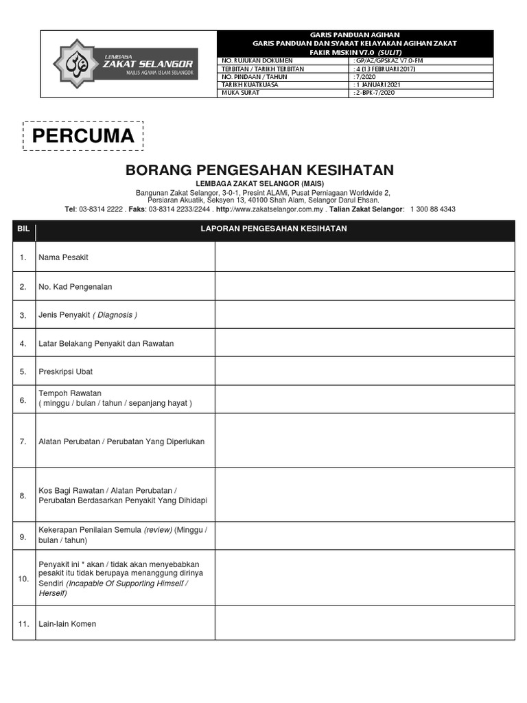 Borang Pengesahan Kesihatanv2 | PDF