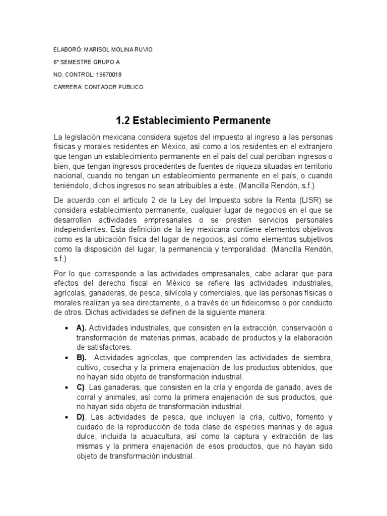 1.2 Establecimiento Permanente | PDF | México | Impuestos