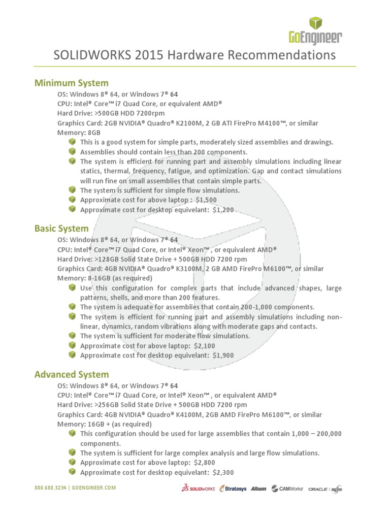 Hardware Recommendations For SOLIDWORKS 2015 | Download Free PDF | Microsoft Windows | Windows ...