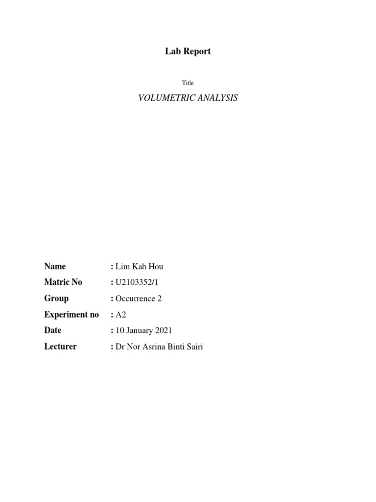 Volumetric Analysis: Lab Report | PDF | Chemistry | Titration