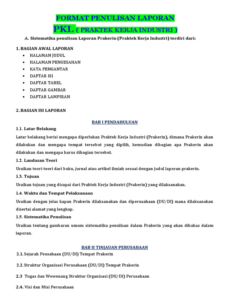 Format Penulisan Laporan PKL 21-22 | PDF