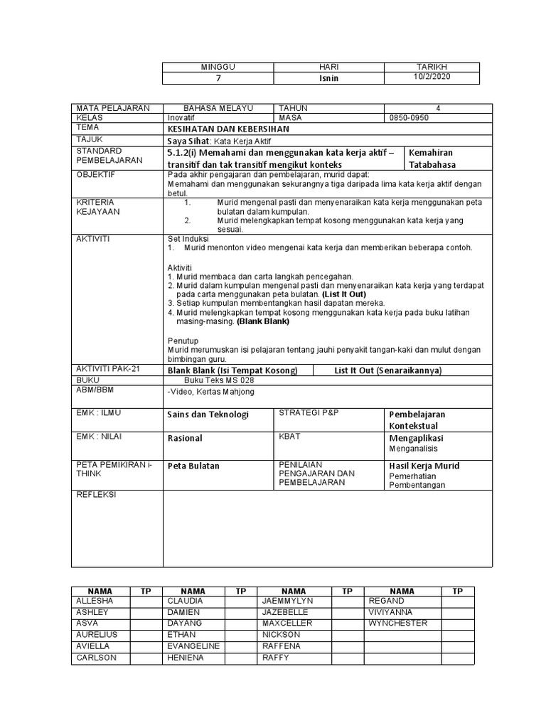 Contoh RPH PBD 1 | PDF