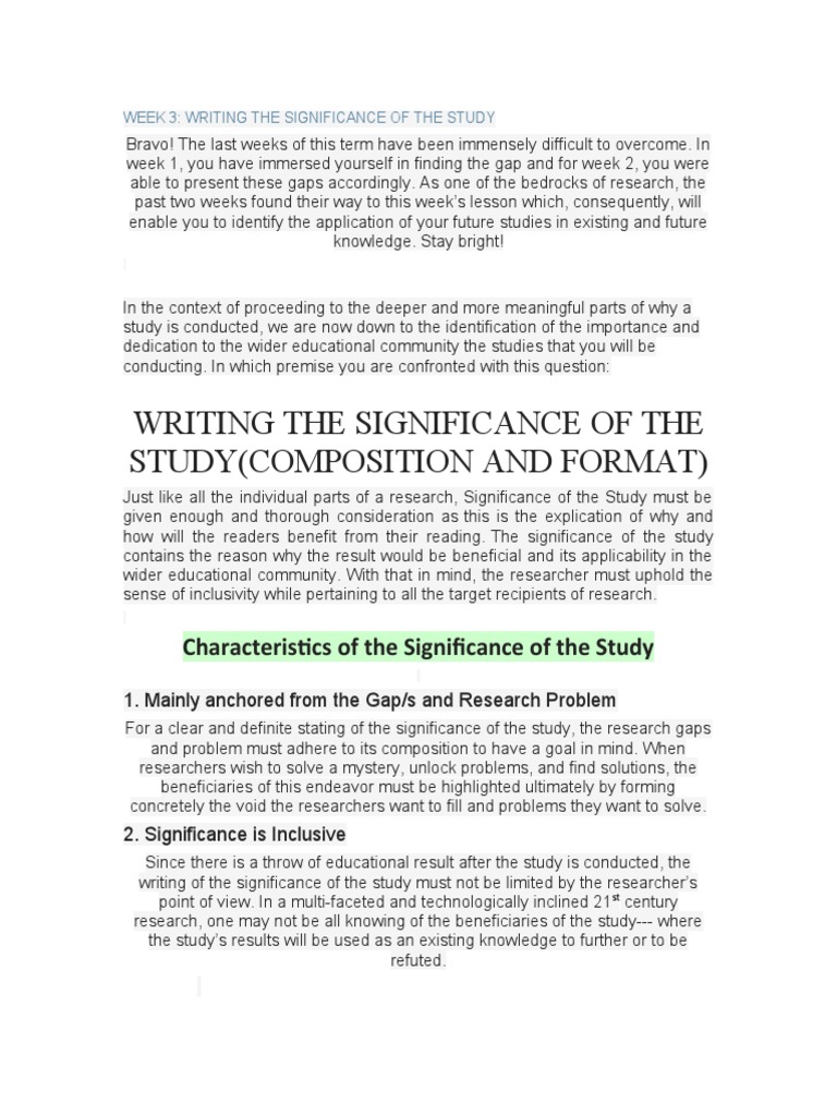 Writing The Significance of The Study (Composition and Format) | PDF ...