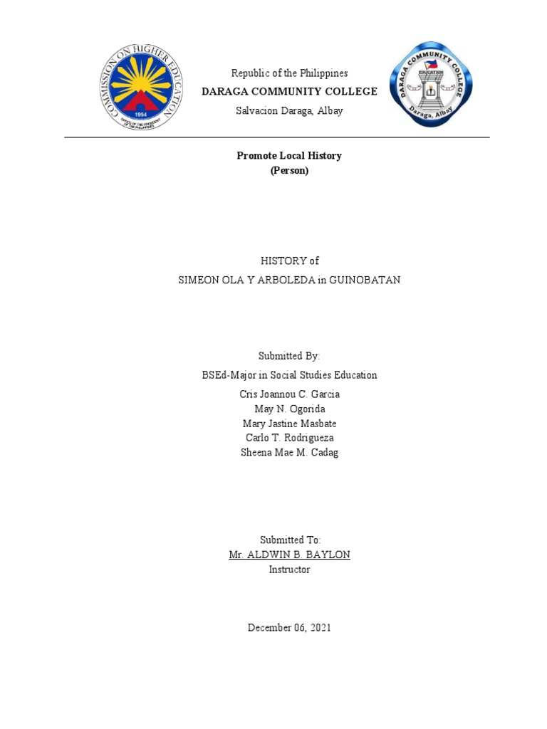 Local History Simeon Ola | PDF | President Of The Philippines | World ...