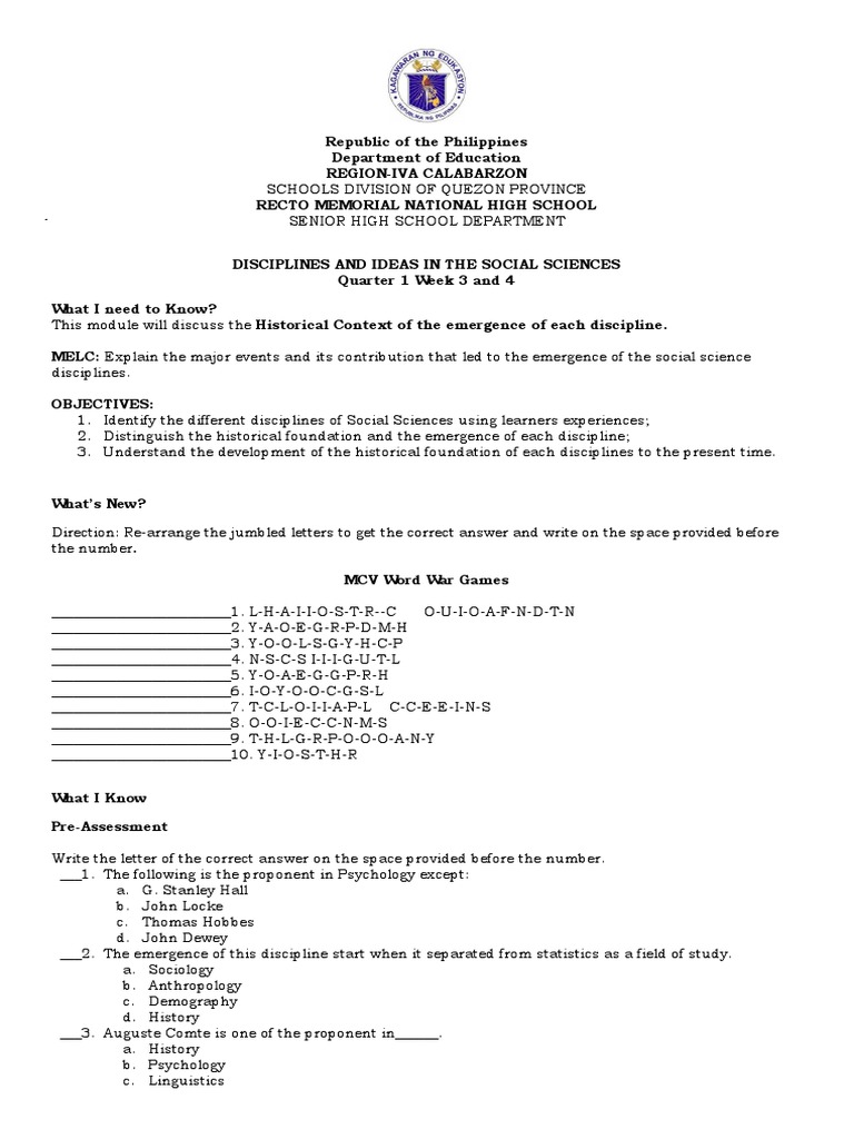 DISS WEEK3&4 Q1 Module | PDF | Social Sciences | Sociology