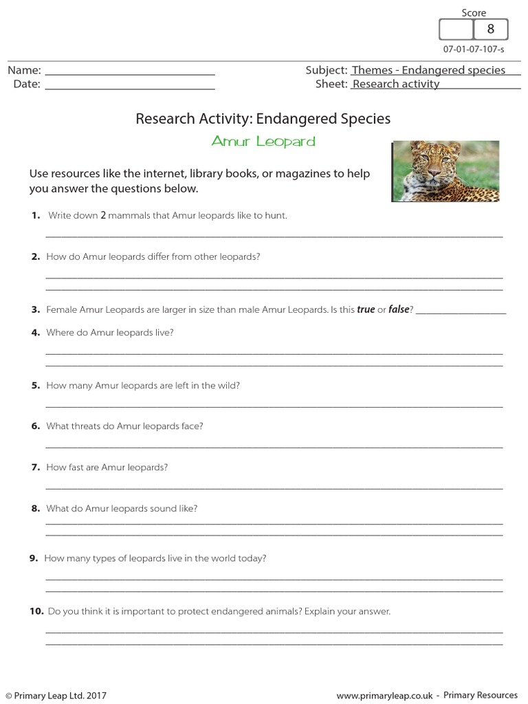 Research Activity: Endangered Species | PDF | Leopard | Mammals