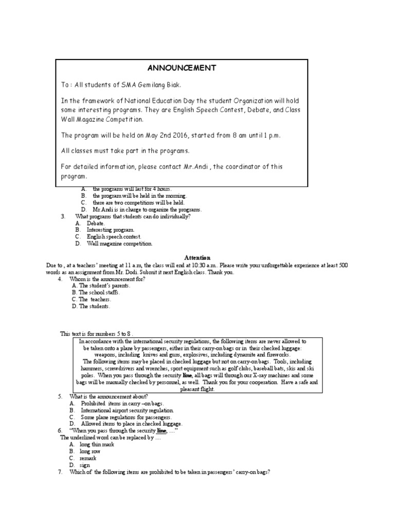 Latihan Soal Short Functional Text | PDF | Baggage | Airport Security