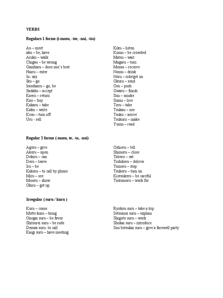 VERBS Tenses Adj and Noun | PDF | Japanese Language | Learning