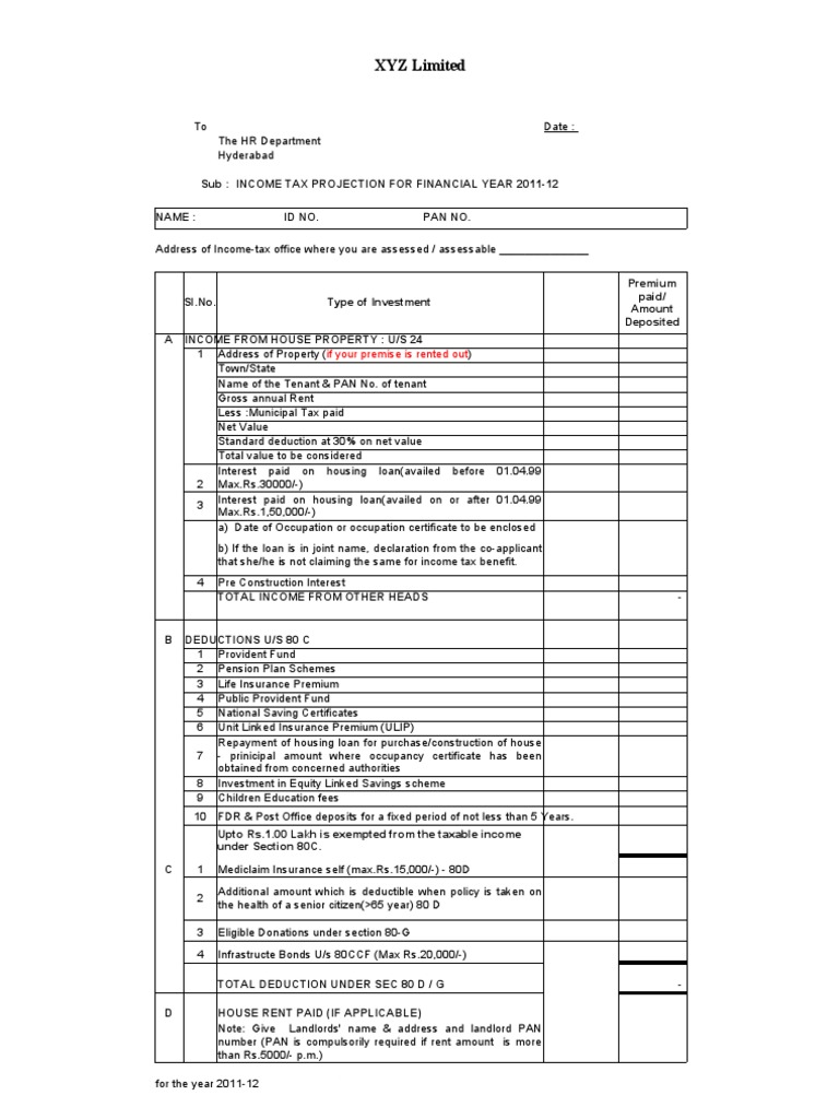 Income Tax Projection FY 2011-12 | PDF | Insurance | Loans