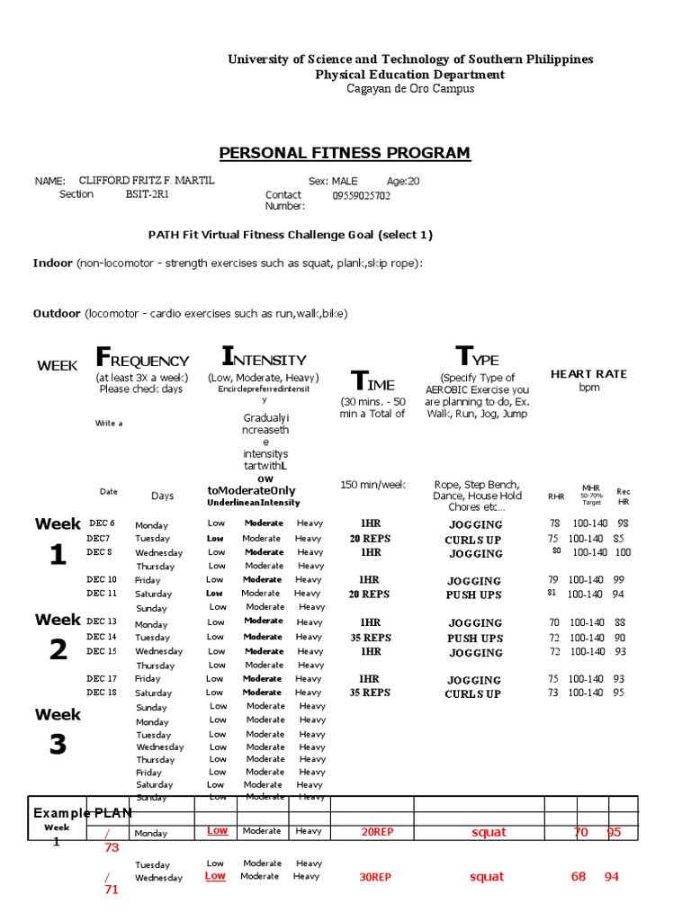 F I T T: Personal Fitness Program | PDF | Aerobic Exercise | Sports Science