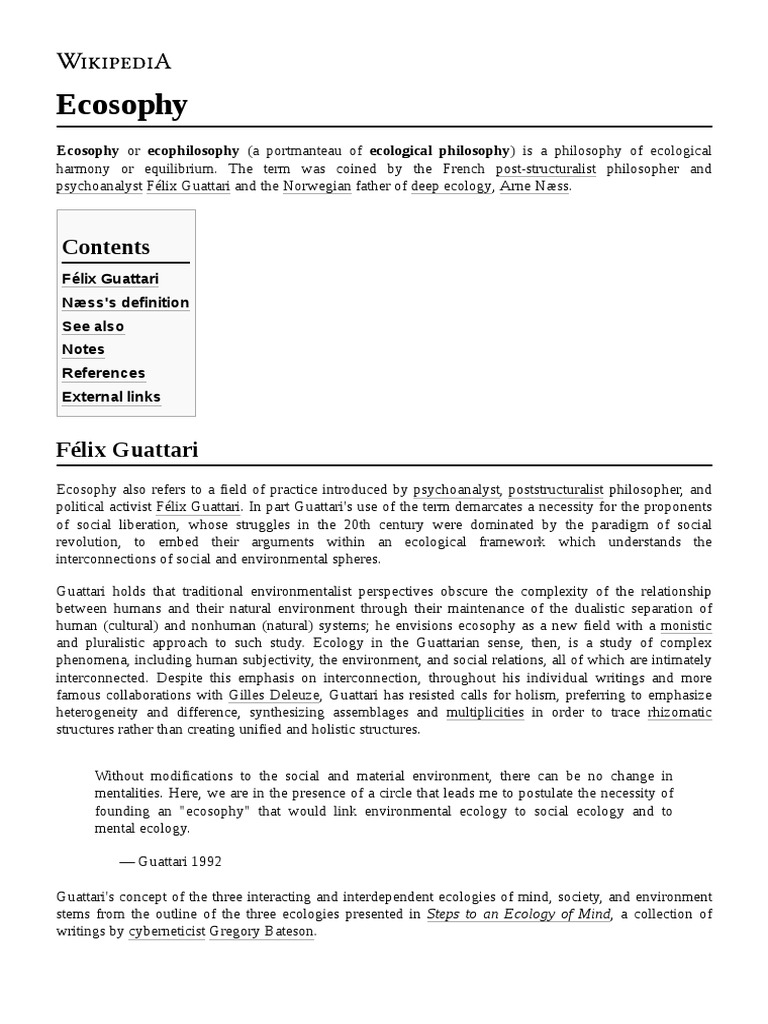 (Wikipedia) Ecosophy | PDF | Natural Environment | Environmental Social ...