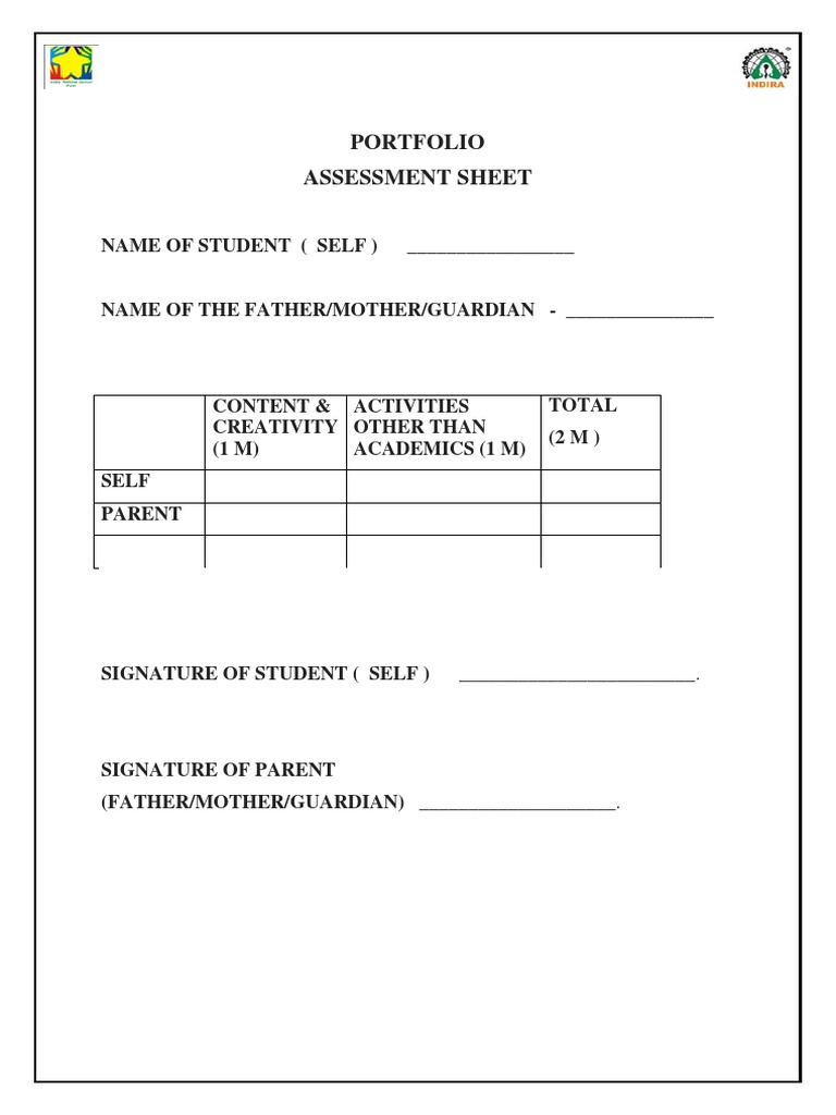 Portfolio - Assessment Sheet | PDF | Science & Mathematics
