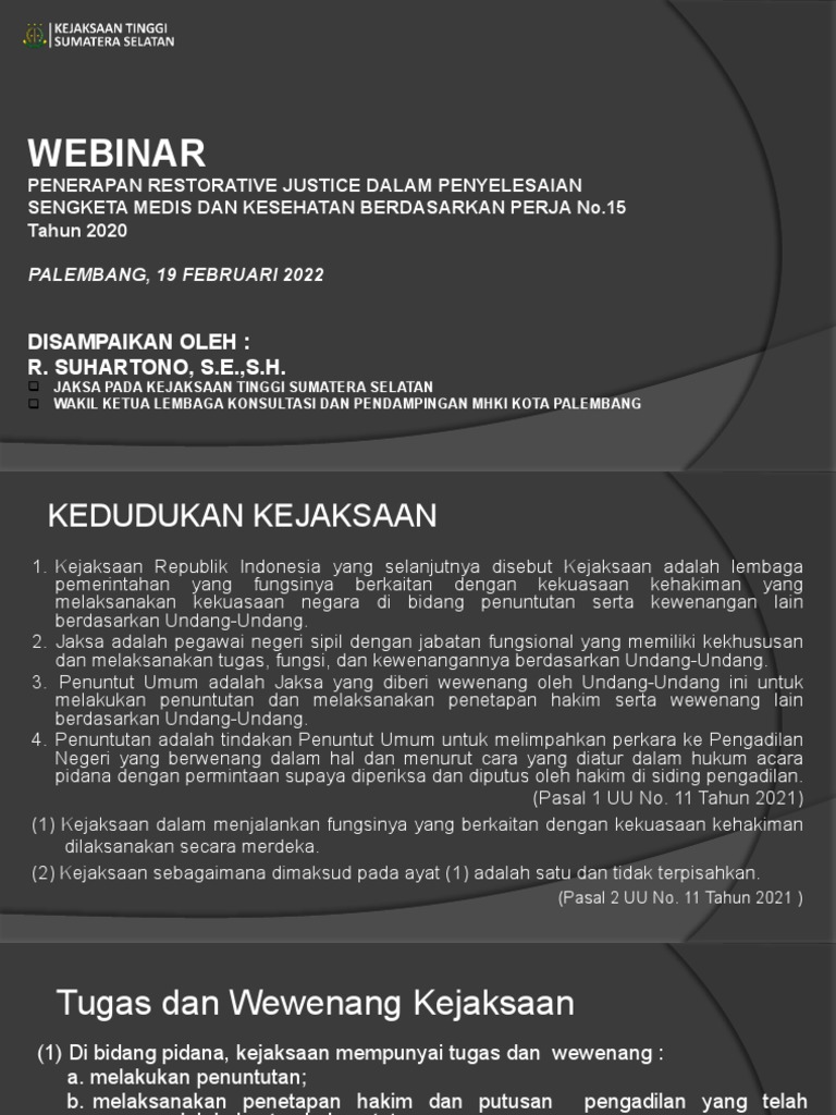 Penerapan Restorative Justice Berdasarkan Perja No.15 Tahun 2020 | PDF