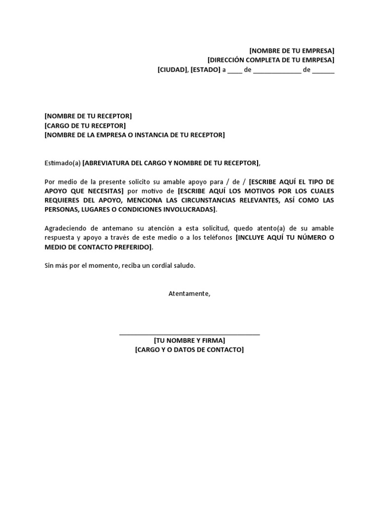 Solicitud de Apoyo: Formato y Ejemplo | PDF