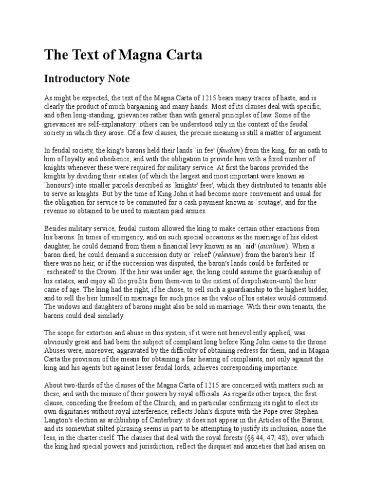 The Text of Magna Carta | PDF | Magna Carta | Debt