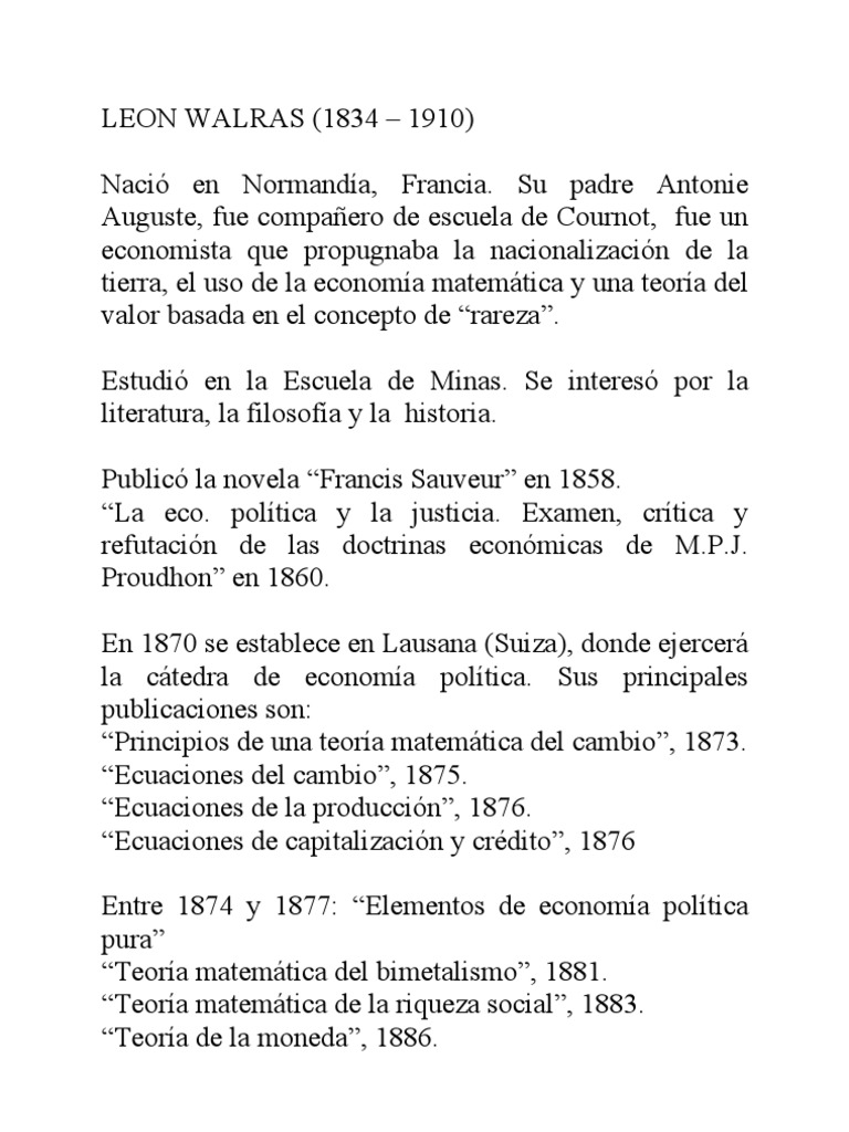 Leon Walras | PDF | Teoría del equilibrio general | Precios