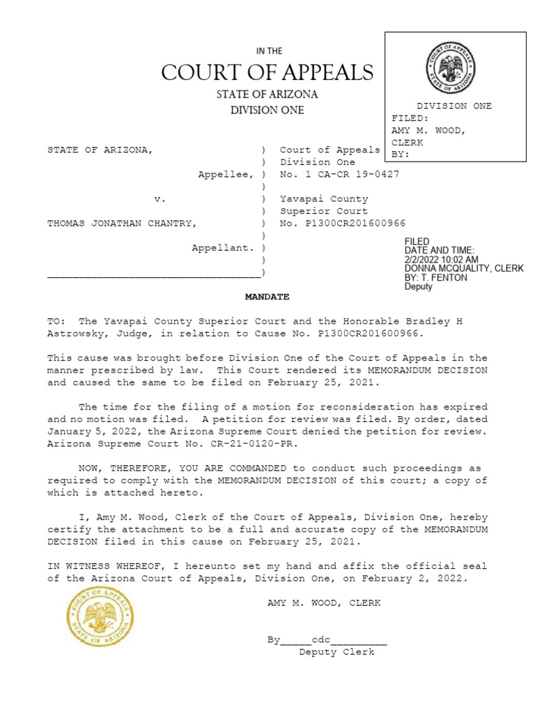 Thomas Chantry Case - MANDATE CASE REMANDED FOR NEW TRIAL | PDF ...