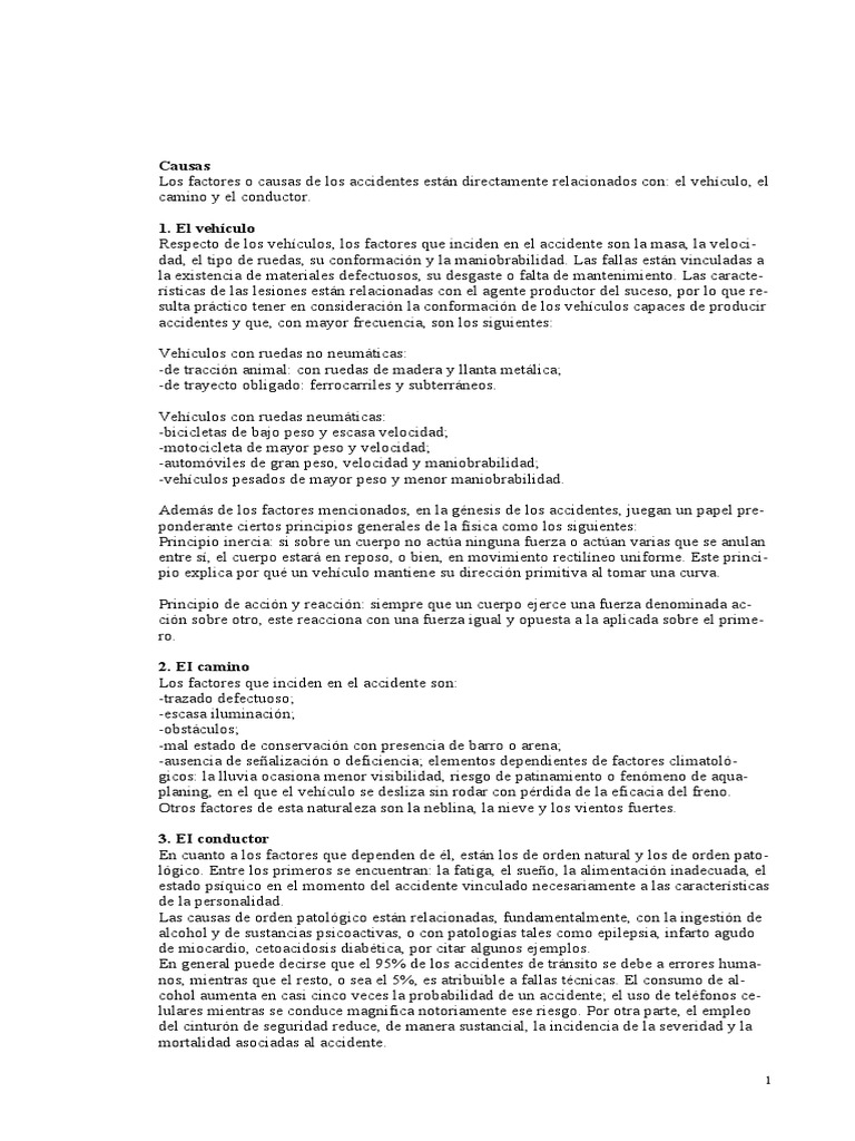 Causas Y Consecuencias De Los Accidentes De Transito Pdf Lesión